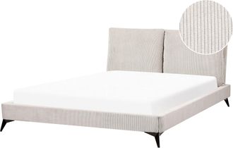 Beliani Polsterbett Cord beige Lattenrost 160 x 200 cm hohes Kopfteil Metallf&uuml;&szlig;e Melle