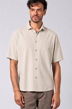 Hempage Hempage Herren vegan Hemd Thistle Gestreift Kurzarm Beige