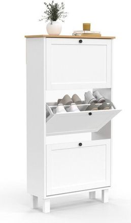IDMarket Idmarket - Meuble &agrave; chaussures 18 paires achille 3 portes blanc et plateau bois