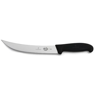 Victorinox by Swiss Army Fibrox Couteau de boucher, Couteau long pour couper de gros morceaux de viande, 20 cm, Lame incurvée, Tranchant, Inox, Noir