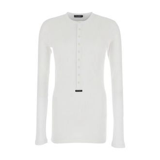 Dolce & Gabbana Baumwoll-Serafino-T-Shirt mit Etikett - - Tops - Herren - Wei&szlig; - M