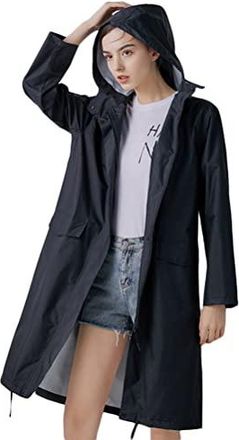 Minetom Veste de Pluie Longue Femme Léger Coupe-Vent Manteau Imperméable à Capuche Unisexe Zippée Blouson pour Randonnée Camping A Noir XL