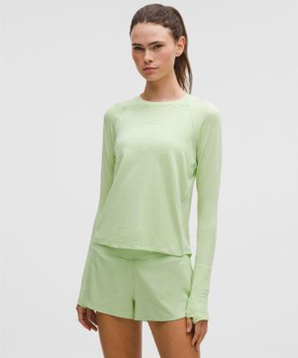 lululemon Swiftly Langarmshirt mit Mesheinsatz hinten f&uuml;r Frauen - Gr&ouml;&szlig;e 12 in Lemongrass