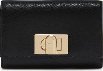 Furla 1927 Kompaktes Portemonnaie Nero Schwarz Strukturiertes Leder Damen
