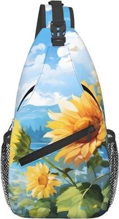 Generic Sacoche Port&eacute; &eacute;paule Motif de plante de tournesol Antivol Sling Bag Mode Crossbody Bag pour Randonn&eacute;e &eacute;cole Homme