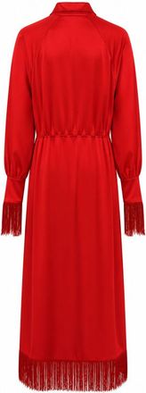 Rowen Rose Fringed Scarf Detail Dress - Red