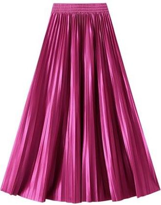 Generic Jupe Haute en Satin plissée Coupe A-Line Jupe mi-Longue Fluide pour Bureau, soirée ou événements élégants