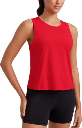 CRZ YOGA Damen Pima Baumwolle &Auml;rmelloses Locker Tank Tops &Uuml;bung Gym Yoga Tops Athletische Shirts Festival Rot 36