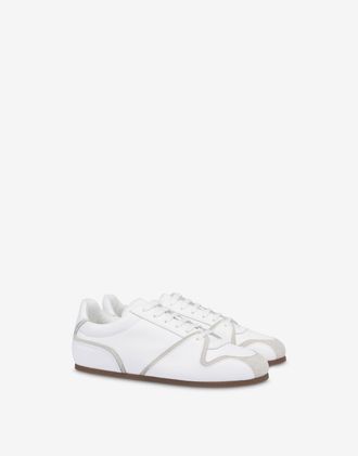 Moschino Baskets en cuir de veau et daim - Blanc