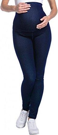 Happy Mama Femme Effet Jean Leggings de Grossesse Elastique à la Taille. 948p (Jeans Marine, 32-34, S)