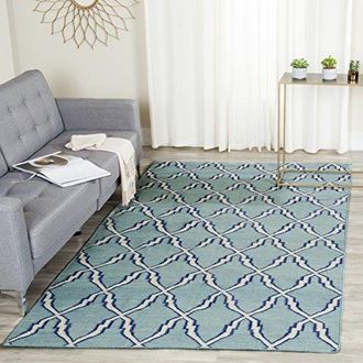 Safavieh Zeitgenössische Teppich für Wohnzimmer, Esszimmer, Schlafzimmer - Dhurrie Collection, Kurzer Flor, Hellblau und Elfenbein, 152 X 244 cm