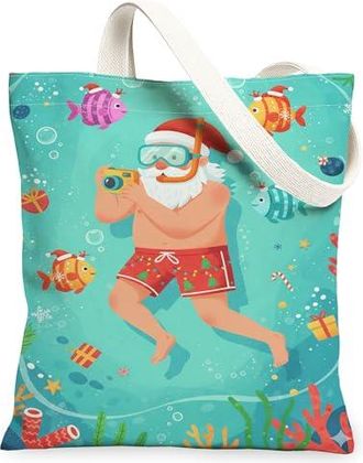 Generic Sacs fourre-tout en toile motif poisson ludique, sacs &agrave; provisions r&eacute;utilisables, l&eacute;gers et lavables, bandouli&egrave;re C, bleu, 13x15 Inch