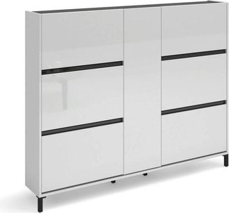Dmora Schuhschrank Axelino, Schuhregal f&uuml;r 15 Paare, 2 Regalb&ouml;den Made in Italy, 7 T&uuml;ren, 169x25x136h cm Hochglanz Wei&szlig;