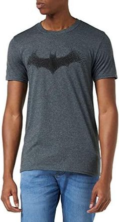 DC Comics T-Shirt à Manches Courtes à Col Rond avec Logo Batman - Bat pour Homme, Coupe Classique, Gris (Couleur Chiné Foncé), Taille L (Taille du Fabricant : L