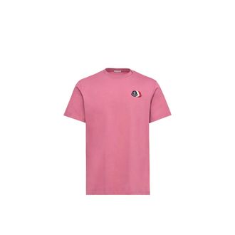 Moncler Moncler T-shirt En Coton &Agrave; Logo Tricolore Brod&eacute;, Homme, Rose, Taille: 3xl