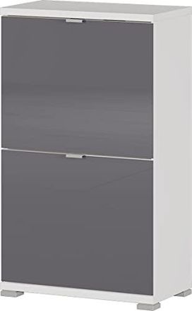 Germania 3-TLG. Schuhschrank-Set 8579-547 Colorado, Korpus in Weiß und 2 Klappen mit Glasauflage in Graphit, Platz für ca. 8 Paar Schuhe, 53 x 91 x 30 cm (BxHx