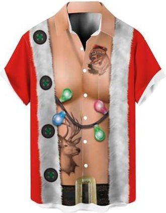 Generic DENGJIAMY Chemises de No&euml;l moches pour hommes, T-shirt de No&euml;l amusant imprim&eacute; &agrave; manches courtes, grande taille, hauts hawa&iuml;ens pour hommes, chemises 