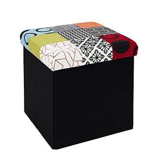 The Home Deco Factory Hd6506 - Coffre Pouf Pliable, Dimensions. 38x38x38cm - Hauteur dassise : 38cm - Test Assise 110Kg, Patchwork, Rangement Assise 2en1