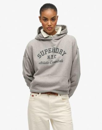 Superdry Athletic Essentials - Legerer Kapuzenpullover in Gletschergrau meliert