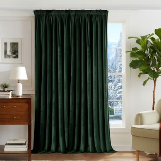 Deconovo Samtvorhang Blickdicht Gardinen mit Kr&auml;uselband Velvet Curtains Samt Vorh&auml;nge Thermovorhang f&uuml;r Wohnzimmer Schlafzimmer, 245x300cm(H&ouml;hexBreite), Waldg
