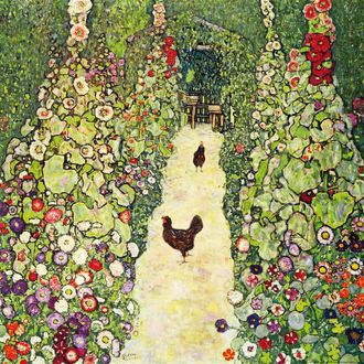 1art1 Gustav Klimt Poster Gartenweg Mit H&uuml;hnern, 1916 Kunstdruck Bild 70x70 cm