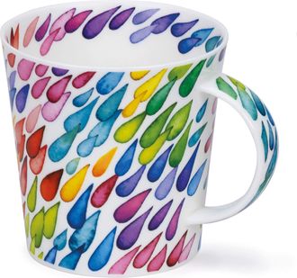 Dunoon Tasse aus feinem Knochenporzellan, hergestellt in England, Cairngorm-Form, Monsoon Regentropfenmuster, 480 ml, spülmaschinenfest (diagonal)