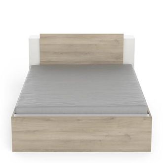 Demeyere Lit 140 x 190/200 Avec Rangement Industriel 2 Tiroirs 2 Niches - Coloris Noir Mat und Chêne Clair - 144,7 x 227 x 87,7 cm