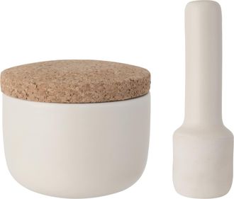 Berghoff 3950032 Leo Mörser und Stößel aus Steinzeug mit Korkdeckel, 10 x 9 x 4 cm, weiß