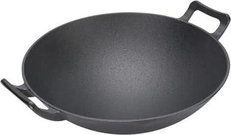 Generic Wok en Fonte, Po&ecirc;le &agrave; Frire Trait&eacute;e &agrave; lhuile V&eacute;g&eacute;tale Rev&ecirc;tement, Wok &agrave; Double Oreille avec Utilisation Polyvalente, Id&eacute;al pour Cuisini&egrave;re &agrave; Gaz, Flam