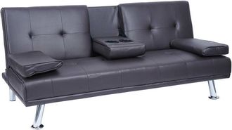 Hhg Neuwertig] 3er-Sofa HHG 179, Couch Schlafsofa G&auml;stebett, Tassenhalter verstellbar 97x166cm Kunstleder, braun