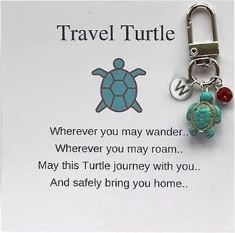 Generic Porte-clés en forme de tortue fait à la main avec 26 lettres de nom de famille - Pendentif en forme de tortue de voyage - 26 lettres de nom de famille