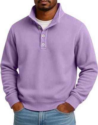 Generic Polo de travail respirant &agrave; manches longues pour homme - Polo de travail d&eacute;contract&eacute; boutonn&eacute; - T-shirt de golf et de tennis, Violet clair, XXL