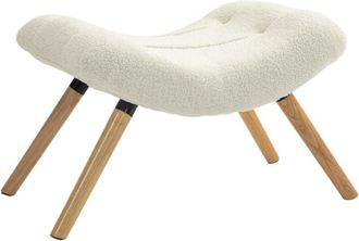 HOMCOM Homcom - Pouf bouclette design scandinave - repose-pieds - piètement incliné bois assise courbée effet laine bouclée