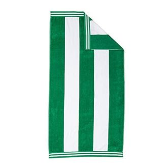 Superior Collection Combed Cotton Luxurious Jacquard Beach Towels, Dark Green Cabana Stripe, Oversized