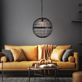 Globo Lighting Hängeleuchte Wohnzimmerlampe Pendelleuchte schwarz matt Geflecht Flurlampe 50cm