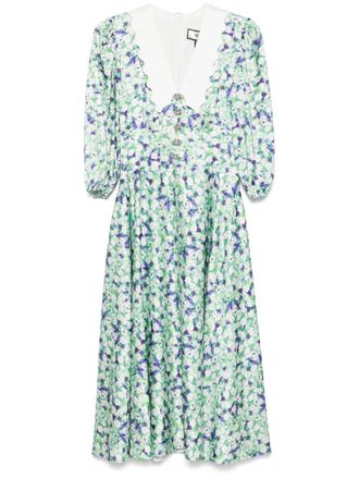 Nissa robe mi-longue à fleurs - Vert