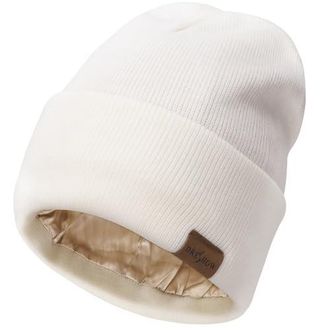 Dreshow Bonnet dhiver Doubl&eacute; de Satin pour Femme Homme Doux et Chaud Bonnet Hiver avec Doublure Soyeuse Tricot&eacute; Chapeau avec Satin Doubl&eacute; Beanie Unisexe