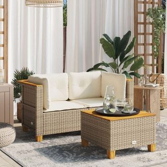 vidaXL Garten-Ecksofas mit Kissen 2 Stk. Beige Poly Rattan - Vidaxl
