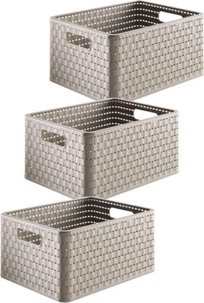 Rotho Country 3er-Set Aufbewahrungskiste 18l in Rattan-Optik, Kunststoff, beige