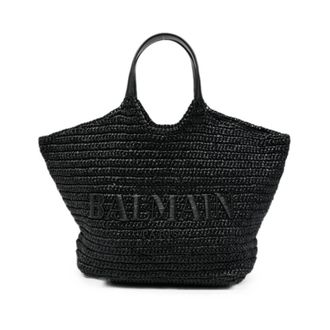 Balmain Geflochtene Schultertasche mit besticktem Logo - - Bags - Damen - Schwarzk - ONE SIZE