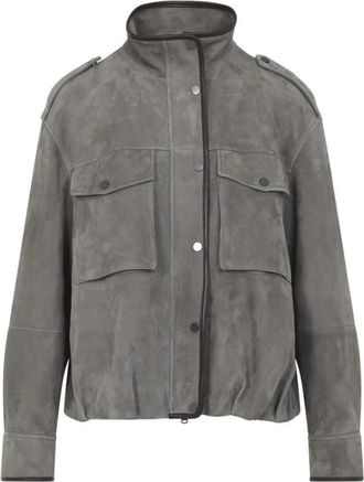 Brunello Cucinelli Femme, Vestes, Gris, Taille: 38 FR Veste utilitaire en daim