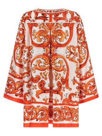 Dolce & Gabbana Maiolica-Print Silk Twill Dress - Orange