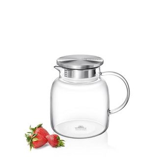 Wilmax England Wilmax - Carafe en verre avec couvercle en acier inoxydable - 1000 ml - pour boissons chaudes ou froides - Carafe &agrave; eau en verre borosilicate - Pichet