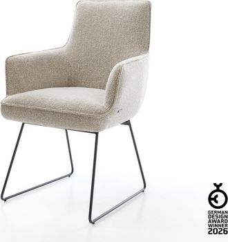 DELIFE Esszimmerstuhl Heira-Flex mit Armlehnen Webstoff Soft Beige Kufengestell Schwarz Taschenfederkern, Esszimmerst&uuml;hle