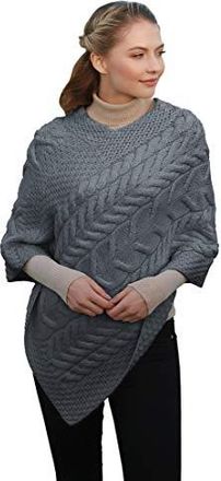 Aran Woollen Mills Poncho tricoté 100 % laine mérinos irlandaise pour femme, fabriqué en Irlande, taille unique, grès, Taille Unique