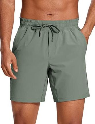CRZ YOGA Short dentraînement à séchage Rapide pour Hommes Short de Sport avec Poches - 18 cm Sauge Grise XXL