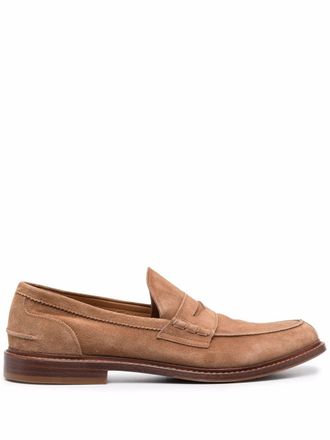 Brunello Cucinelli mocassins en daim &agrave; entaille penny - Marron