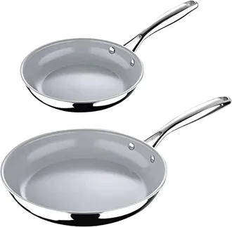 Masterpro ARGENT 3 - Set de 3 casseroles 20cm et 24cm - Acier inoxydable - Revêtement céramique ILAG - SANS PFAS, PFOA, PTFE - 3 couches - Sécurité induction et