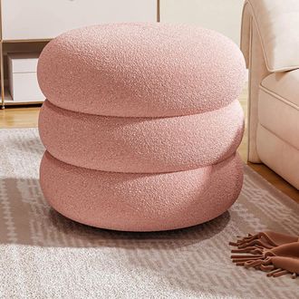 Generic Moderner weicher Boucle-Sherpa-Ottomane-Hocker for Wohnzimmer und Schlafzimmer, rosa gepolsterte Fußstütze mit kompakter gepolsterter Sitzfläche, 35,6