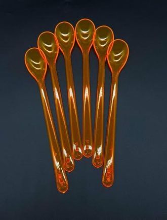 Kimmel Löffel 18 cm Mehrzwecklöffel Joghurtlöffel Eislöffel Cocktaillöffel 6 Stück Mehrweg, Kunststoff, transparent orange